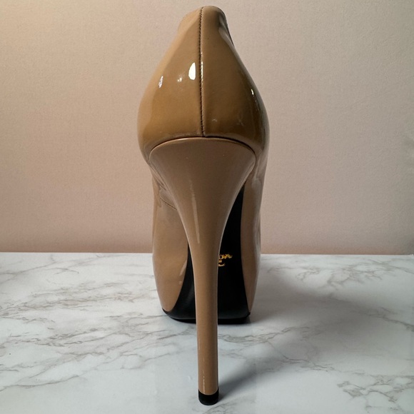 Prada | Shoes | Authentic Prada Tan Stiletto Heels With Gold Bee Detail ...